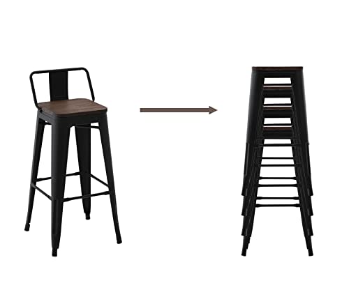 ZHENGHAO 30 Inch Bar Stools Set of 4, Metal Counter Height Stools with Low Back Industrial Stackable Bar Chairs Indoor for Kitchen/Dining/Patio, Matte Black