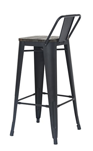 ZHENGHAO 30 Inch Bar Stools Set of 4, Metal Counter Height Stools with Low Back Industrial Stackable Bar Chairs Indoor for Kitchen/Dining/Patio, Matte Black