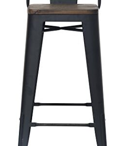 ZHENGHAO 30 Inch Bar Stools Set of 4, Metal Counter Height Stools with Low Back Industrial Stackable Bar Chairs Indoor for Kitchen/Dining/Patio, Matte Black