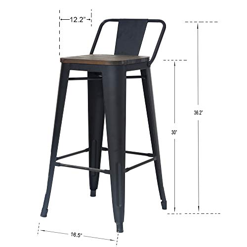 ZHENGHAO 30 Inch Bar Stools Set of 4, Metal Counter Height Stools with Low Back Industrial Stackable Bar Chairs Indoor for Kitchen/Dining/Patio, Matte Black