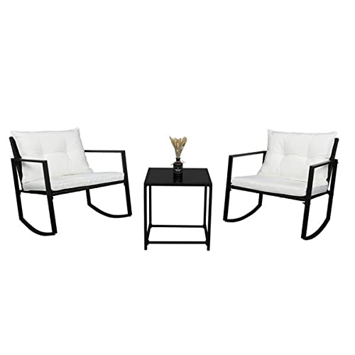 SAWQF Single 2pcs Coffee Table 1pc Exposed Rocking Chair Three-Piece Set Black Outdoor Furniture Set