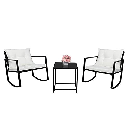 SAWQF Single 2pcs Coffee Table 1pc Exposed Rocking Chair Three-Piece Set Black Outdoor Furniture Set