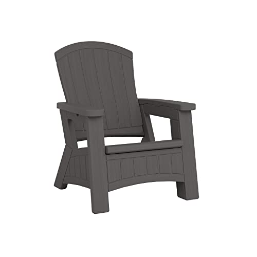 Suncast UV-Resistant Stylish Adirondack Outdoor Backyard Patio Chair with in-Seat Storage, Peppercorn