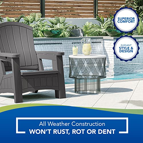 Suncast UV-Resistant Stylish Adirondack Outdoor Backyard Patio Chair with in-Seat Storage, Peppercorn