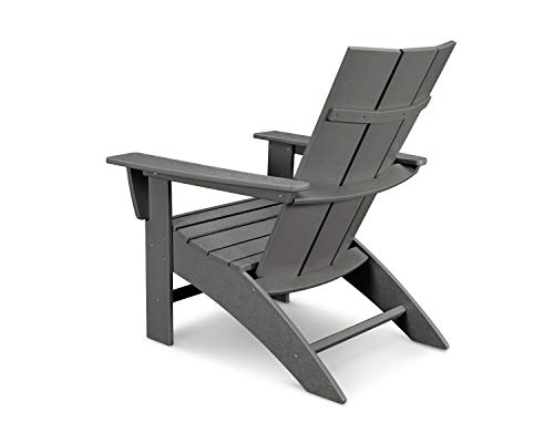 POLYWOOD Modern Curveback Adirondack Chair 5-Piece Conversation Set with Fire Pit Table