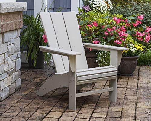 POLYWOOD Modern Curveback Adirondack Chair 5-Piece Conversation Set with Fire Pit Table