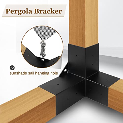 4x4(Actual: 3.5x3.5 Inch) 3-Way Pergolas Corner Extension Brackets, Aluminum Pergola Bracket with Black Powder Coated(4 Packs)