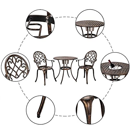 SAWQF European Style Cast Aluminum Outdoor 3 Piece Patio Bistro Set of Table and Chairs with Ice Bucket Bronze Outdoor Furniture Set