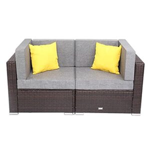 sawqf 2 pieces patio pe wicker rattan corner sofa set patio furniture set for garden and outdoors