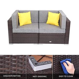 SAWQF 2 Pieces Patio PE Wicker Rattan Corner Sofa Set Patio Furniture Set for Garden and Outdoors