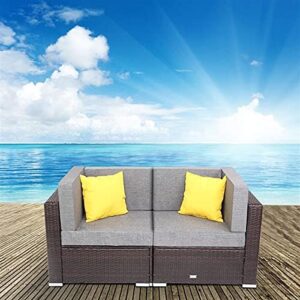 SAWQF 2 Pieces Patio PE Wicker Rattan Corner Sofa Set Patio Furniture Set for Garden and Outdoors