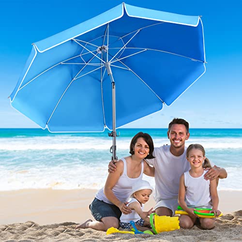 Keten 6.5ft Beach Umbrella for Sand with Sand Anchor & Tilt Mechanism, Portable UPF 100+ Protection Windproof Outdoor Umbrella with Carry Bag & Four Prongs Hanging Hook for Beach，Patio, Outdoor, Blue