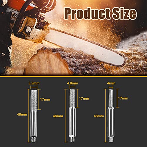 Chainsaw Sharpening Stone, Chainsaw Grinding Stone, 12PCS High Hardness Diamond Chainsaw Sharpener - Burr Stone File in 3 Size Diamond Sharpening Wheels Chainsaw File for Chain Saw(4mm, 4.8mm, 5.5mm)