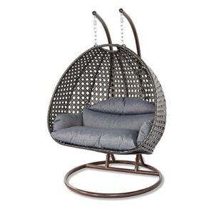 Deluxe Swing Chair Outdoor Furniture PE Rattan Wicker Hanging Hammock with Stand, Cushioned Loveseat Chaise Lounger, Perfect for Patio, Garden, Porch, Backyard, House, Indoor Decor (CHARCOAL)