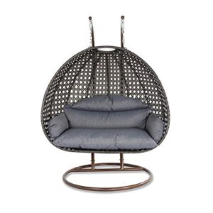 Deluxe Swing Chair Outdoor Furniture PE Rattan Wicker Hanging Hammock with Stand, Cushioned Loveseat Chaise Lounger, Perfect for Patio, Garden, Porch, Backyard, House, Indoor Decor (CHARCOAL)