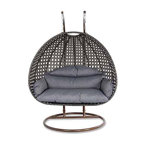 Deluxe Swing Chair Outdoor Furniture PE Rattan Wicker Hanging Hammock with Stand, Cushioned Loveseat Chaise Lounger, Perfect for Patio, Garden, Porch, Backyard, House, Indoor Decor (CHARCOAL)