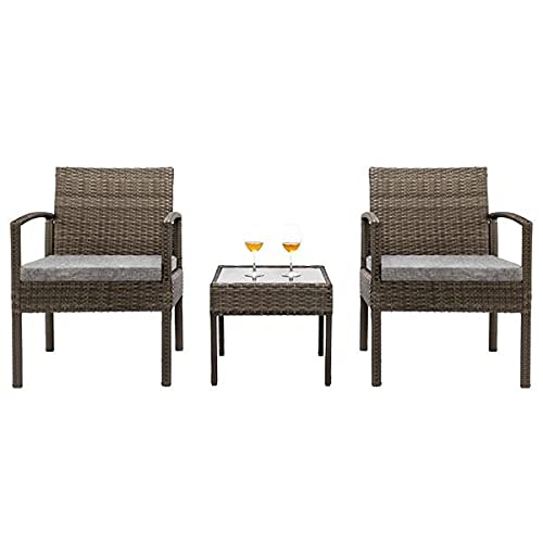 SAWQF in Stock 3 Piece Patio Furniture Set Wicker Rattan Outdoor Patio Conversation Set 2 Cushioned Chairs & End Table