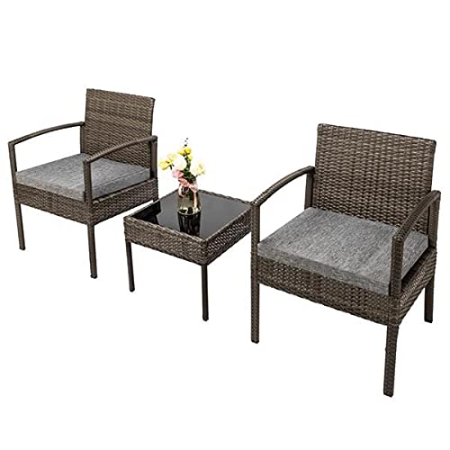 SAWQF in Stock 3 Piece Patio Furniture Set Wicker Rattan Outdoor Patio Conversation Set 2 Cushioned Chairs & End Table