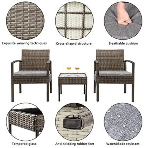 SAWQF in Stock 3 Piece Patio Furniture Set Wicker Rattan Outdoor Patio Conversation Set 2 Cushioned Chairs & End Table