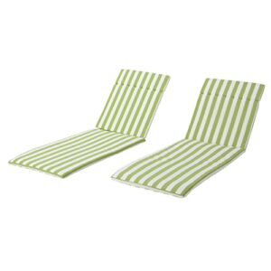 christopher knight home salem outdoor water resistant chaise lounge cushions, 2-pcs set, green and white stripe