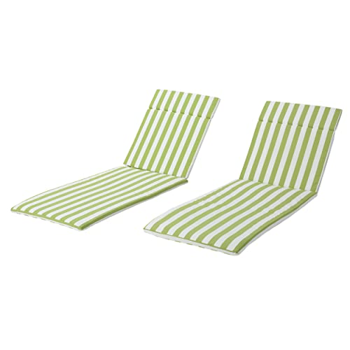 Christopher Knight Home Salem Outdoor Water Resistant Chaise Lounge Cushions, 2-Pcs Set, Green And White Stripe