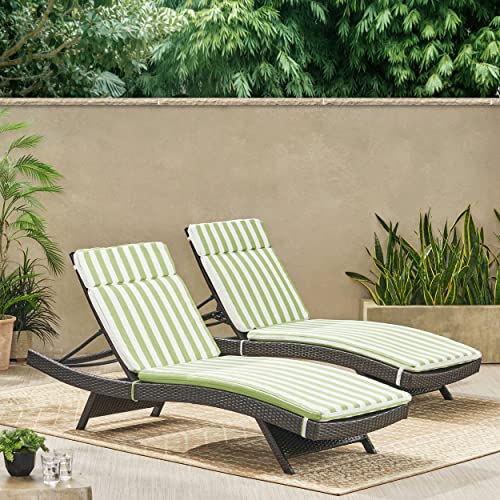 Christopher Knight Home Salem Outdoor Water Resistant Chaise Lounge Cushions, 2-Pcs Set, Green And White Stripe