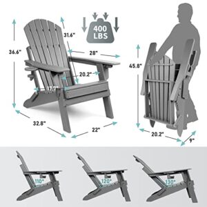 FUNBERRY Plastic Adirondack Chairs,Folding Adirondack Chairs,Adjustable Backrest Adirondack Chair,Fire Pit Chairs,Resin Adirondack Chairs with Cup Holder,Composite Adirondack Chairs