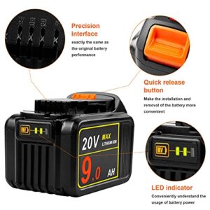 20-Volt Upgrade High-Output 9.0Ah Long-Lasting Battery for DEWALT 20V Max XR DCB200 DC203 DCB204 DCB205 DCB206 DCB209 DCD/DCF/DCG Series Tool Battery