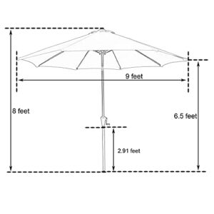 Patio Tree Sunbrella 9Ft Aluminum Market Umbrella Outdoor Patio Table Umbrellas with Ventilation and 5 Years Non-Fading Sunbrella 100% Acrylic Fabric