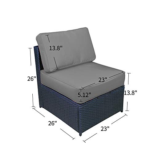 MCombo Patio Outdoor Furniture 2-Piece Black Wicker Sofa Club Chairs Loveseat Rattan Conversation Chair Middle Chair with Cushions 6085 (Grey)