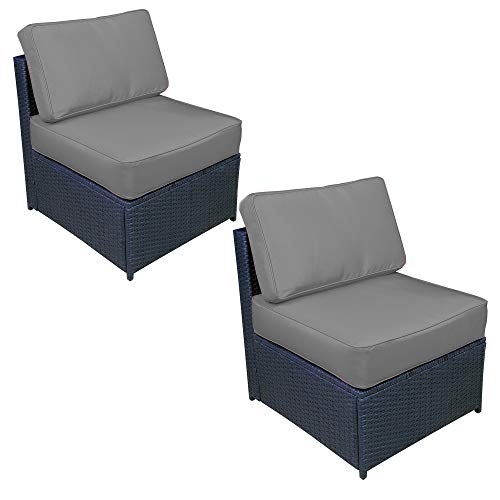 MCombo Patio Outdoor Furniture 2-Piece Black Wicker Sofa Club Chairs Loveseat Rattan Conversation Chair Middle Chair with Cushions 6085 (Grey)