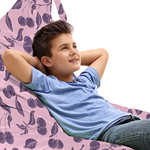 Lunarable Fruits Lounger Chair Bag, Illustration of Fresh Cherries on Branches with Leaves in Spring Tones, High Capacity Storage with Handle Container, Lounger Size, Blush and Pale Eggplant