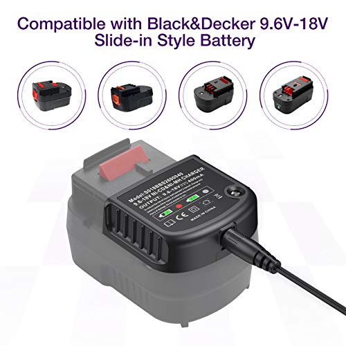 18V Battery & Charger 3.7Ah HPB18 for Black and Decker 18V 244760-00 A1718 FS18FL FSB18 Firestorm + 90571729-01 Multi-Volt Output Battery Charger for Black & Decker 9.6-18V Batteries