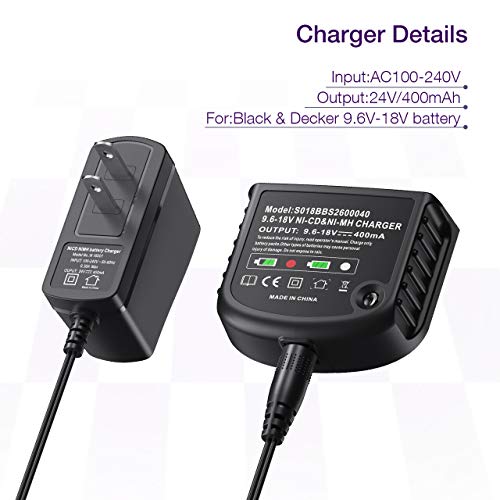 18V Battery & Charger 3.7Ah HPB18 for Black and Decker 18V 244760-00 A1718 FS18FL FSB18 Firestorm + 90571729-01 Multi-Volt Output Battery Charger for Black & Decker 9.6-18V Batteries