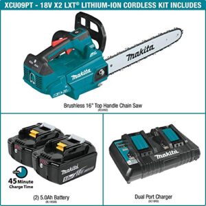 Makita XCU09PT Lithium-Ion Brushless Cordless (5.0Ah) 18V X2 (36V) LXT 16" Top Handle Chain Saw Kit, Teal