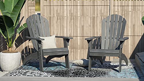 PolyTEAK Extra Large Adirondack Chair, Premium Weather Resistant Poly Lumber, Outdoor Patio Furniture, Up to 350 lbs, Wide Seat Outside Chairs for Porches, Decks, and Pool Side, King Collection, Grey