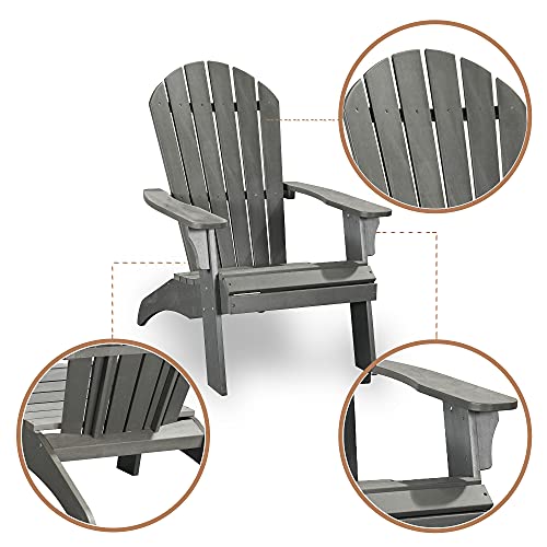 PolyTEAK Extra Large Adirondack Chair, Premium Weather Resistant Poly Lumber, Outdoor Patio Furniture, Up to 350 lbs, Wide Seat Outside Chairs for Porches, Decks, and Pool Side, King Collection, Grey