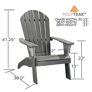 PolyTEAK Extra Large Adirondack Chair, Premium Weather Resistant Poly Lumber, Outdoor Patio Furniture, Up to 350 lbs, Wide Seat Outside Chairs for Porches, Decks, and Pool Side, King Collection, Grey