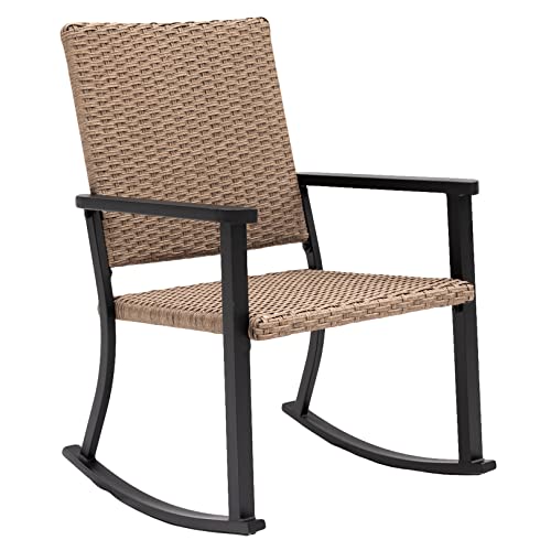 C-Hopetree Outdoor Rocking Chair for Outside Patio Porch, Metal Frame, Natural All Weather Wicker