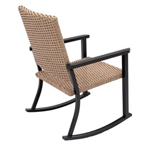 C-Hopetree Outdoor Rocking Chair for Outside Patio Porch, Metal Frame, Natural All Weather Wicker