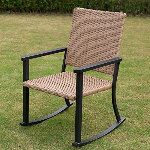 C-Hopetree Outdoor Rocking Chair for Outside Patio Porch, Metal Frame, Natural All Weather Wicker