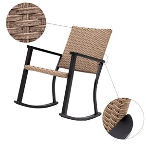 C-Hopetree Outdoor Rocking Chair for Outside Patio Porch, Metal Frame, Natural All Weather Wicker