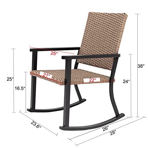 C-Hopetree Outdoor Rocking Chair for Outside Patio Porch, Metal Frame, Natural All Weather Wicker