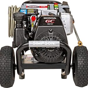 SIMPSON Cleaning MSH3125 MegaShot 3200 PSI Gas Pressure Washer, 2.5 GPM, Honda GC190 Engine, Includes Spray Gun and Extension Wand, 5 QC Nozzle Tips, 1/4-in. x 25-ft. MorFlex Hose, (49-State), Black