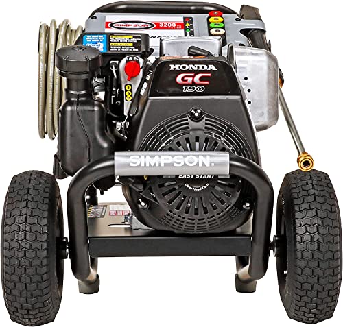 SIMPSON Cleaning MSH3125 MegaShot 3200 PSI Gas Pressure Washer, 2.5 GPM, Honda GC190 Engine, Includes Spray Gun and Extension Wand, 5 QC Nozzle Tips, 1/4-in. x 25-ft. MorFlex Hose, (49-State), Black