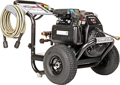 SIMPSON Cleaning MSH3125 MegaShot 3200 PSI Gas Pressure Washer, 2.5 GPM, Honda GC190 Engine, Includes Spray Gun and Extension Wand, 5 QC Nozzle Tips, 1/4-in. x 25-ft. MorFlex Hose, (49-State), Black