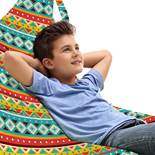 Lunarable Tribal Lounger Chair Bag, Geometric Illustration of Triangles Rhombus Polka Dots, High Capacity Storage with Handle Container, Lounger Size, Multicolor