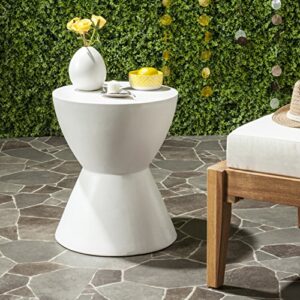 safavieh outdoor collection athena modern concrete round 17.7-inch accent table ivory