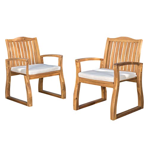 Christopher Knight Home Della Acacia Wood Outdor Dining Chairs, 2-Pcs Set, Teak Finish With Rustic Metal