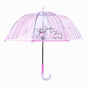 Laura Ashley Kids Umbrella for Girls, Toddler’s Back to School Domed Stick Rain Umbrella with Stripe Scottie Dog Print, Wide Canopy, Pink